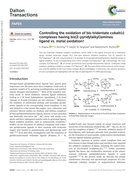 Pdf Controlling Oxidation Of Bis Tridentate Cobaltii Complexes