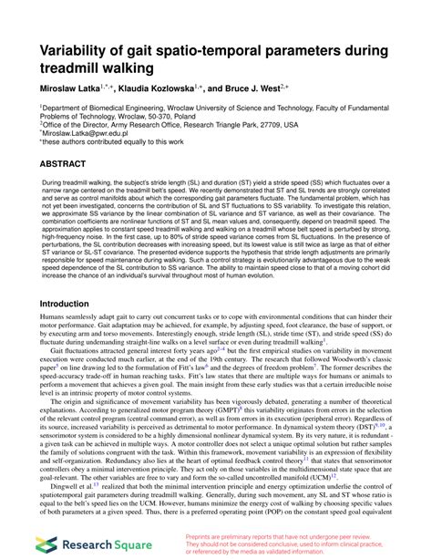 Pdf Variability Of Gait Spatio Temporal Parameters During Treadmill
