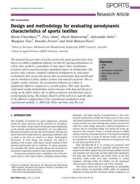 Pdf Design And Methodology For Evaluating Aerodynamic Characteristics Of Sports Textiles