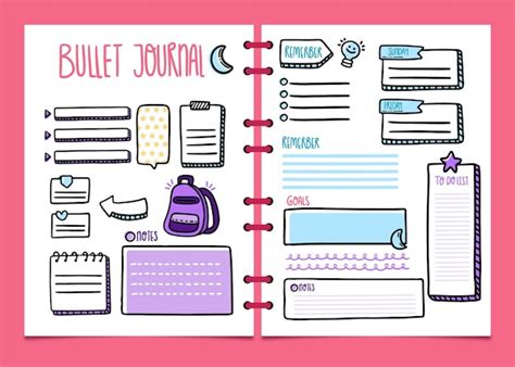 총알 저널 플래너 템플릿 무료 벡터