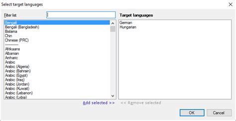 Select Target Languages