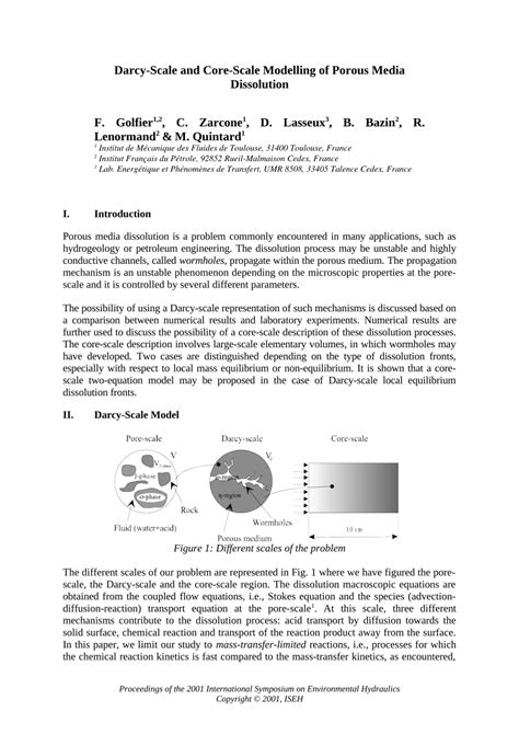 Pdf Darcy Scale And Core Scale Modelling Of Porous Media Dissolution
