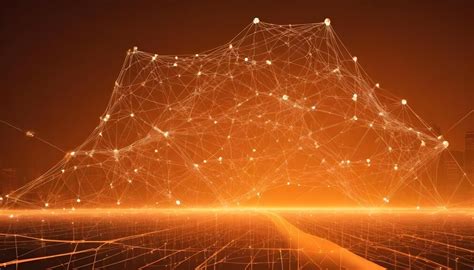 Abstract Digital Artwork Of A Cityscape With A Glowing Weblike Structure Of Orange Lines