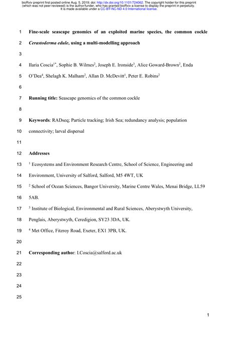 Pdf Fine Scale Seascape Genomics Of An Exploited Marine Species The Common Cockle