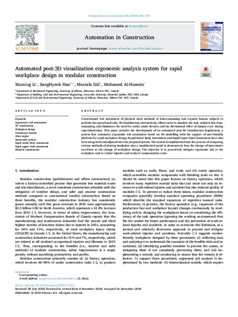 Pdf Automated Post 3d Visualization Ergonomic Analysis System For
