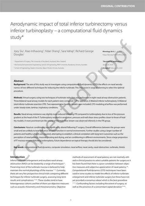 Pdf Aerodynamic Impact Of Total Inferior Turbinectomy Versus Inferior Turbinoplasty A