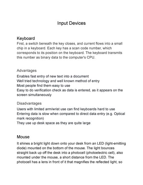 Input Device IT Input Devices Keyboard First A Switch Beneath The Key Closes And Current
