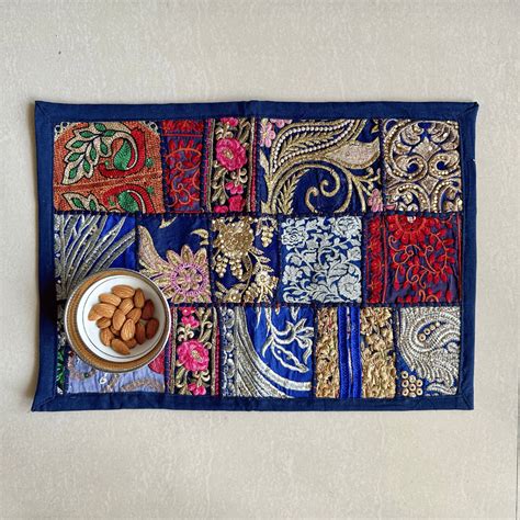 Dark Blue Patchwork Table Mats Set Of 2 Dark Blue Patchwork Table Mats Set Of 2