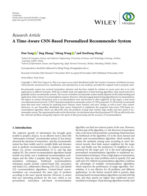 Pdf A Time Aware Cnn Based Personalized Recommender System