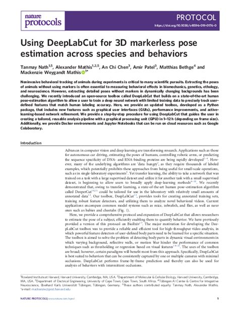 Pdf Using Deeplabcut For 3d Markerless Pose Estimation Across Species And Behaviors