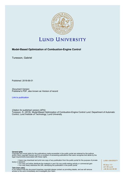 Pdf Model Based Optimization Of Combustion Engine Control