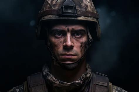 premium ai image adult caucasian military man over dark background