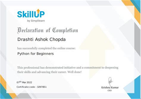 completed python for beginners course drashti chopda posted on the topic linkedin