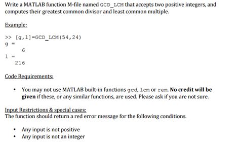 Solved Write A MATLAB Function M File Named GCD LCM That Chegg