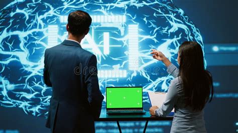 Ai Developers Using Isolated Screen Device For Business Data Analysis Stock Image Image Of