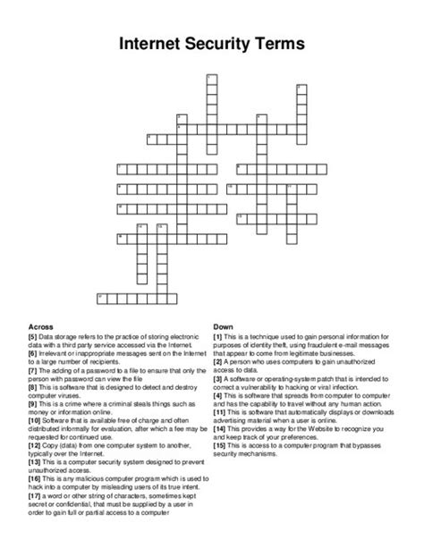 Cyber Security Crossword Puzzle
