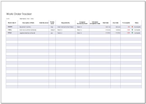 Work Order Tracker Template For Excel Download File