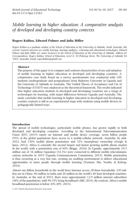 Pdf Mobile Learning In Higher Education A Comparative Analysis Of Developed And Developing