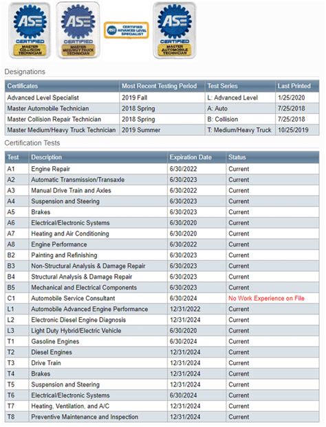 Finally Got Ase World Class Certification A1 A8 T1 T8 B2 B5 L1 L2