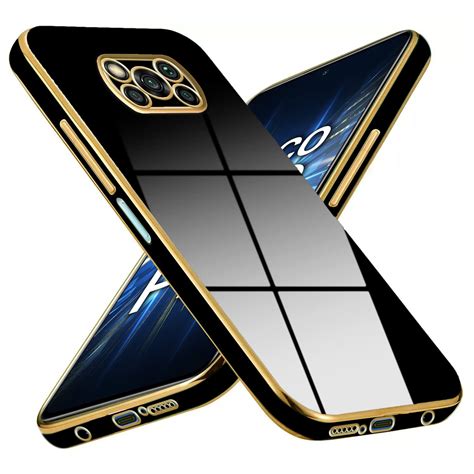 Mr Case D Chrome Back Cover Case For Poco X Pro Gold Plated Frame Glossy Backside Black
