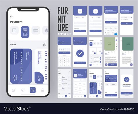 Furniture App Ui Kit For Responsive Mobile App Vector Image