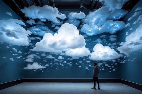 Premium Photo Interactive Weather Floating Cloud Installation