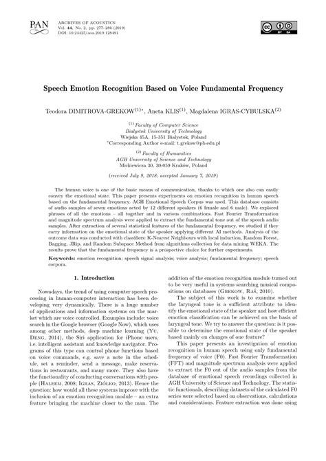 Pdf Speech Emotion Recognition Based On Voice Fundamental Frequency