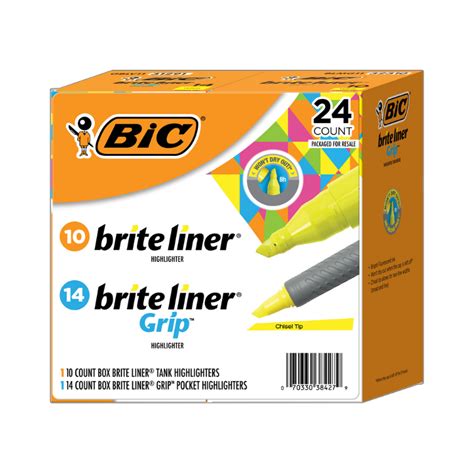 Bic Brite Liner Highlighter Combo Pack Chisel Tip Fluorescent Yellow