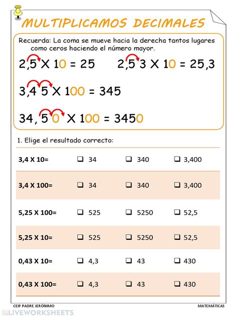 Multiplicación Decimales Pdf