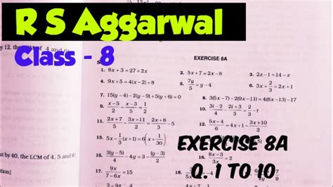 Rs Aggarwal Class 8 Chapter 8 Linear Equations Exercise 8a