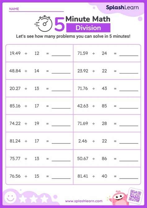 Divide Hundredths By 2 Digit Numbers Horizontal Timed Practice Worksheet