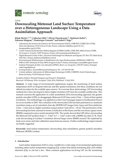 Pdf Downscaling Meteosat Land Surface Temperature Over A Heterogeneous Landscape Using A Data