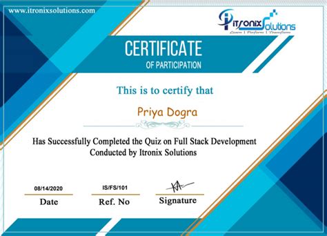 Full Stack Web Development Quiz Certificate Itronix Solutions