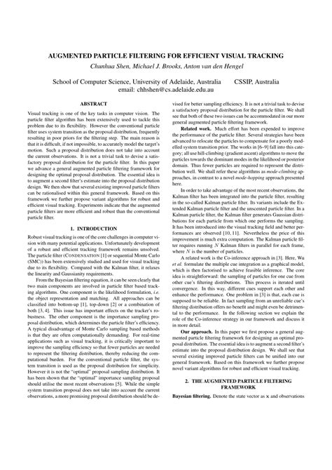 Pdf Augmented Particle Filtering For Efficient Visual Tracking