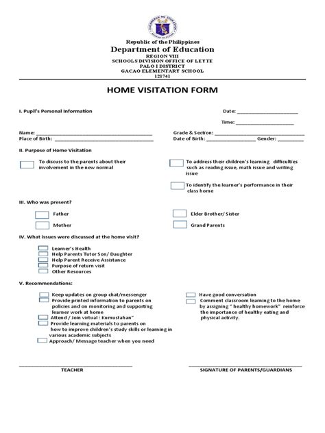Home Visitation Form Pdf Learning Pedagogy
