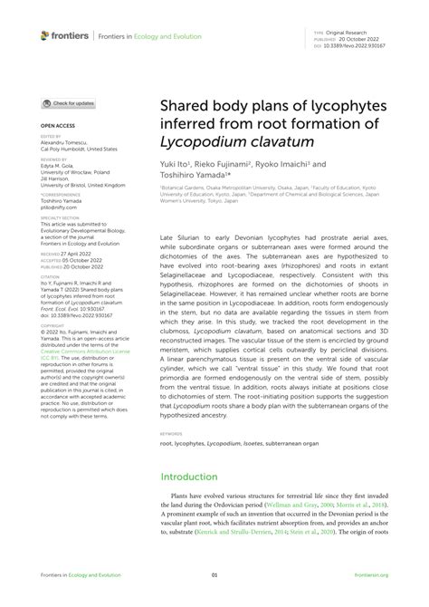 Pdf Shared Body Plans Of Lycophytes Inferred From Root Formation Of Lycopodium Clavatum