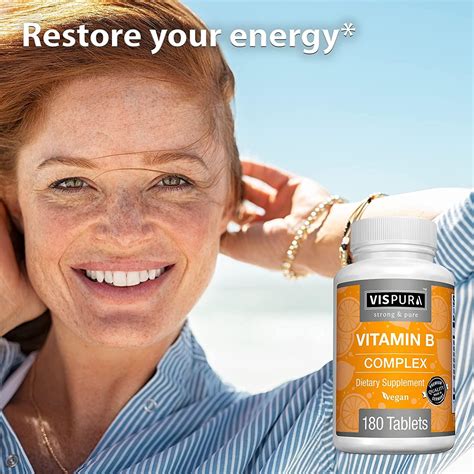 Vispura Vitamin B Complex 180 Vegan Tablets B12 B1 B2 B3 B5 B6 B7 B9 Folic Acid