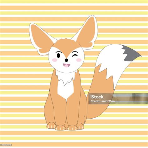 아이 벽지에 적합 한 줄무늬 배경에 귀여운 Fennec 여우와가을 그림 갈색에 대한 스톡 벡터 아트 및 기타 이미지 갈색