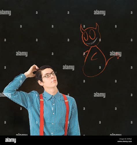 Nerd Geek Businessman Babe Teacher Angel Devil Chalk Decision Stock Photo Alamy