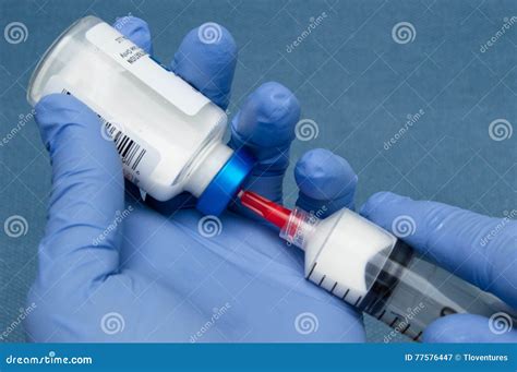 Propofol Anesthetic Syringe Application Into Iv Cannula Stock