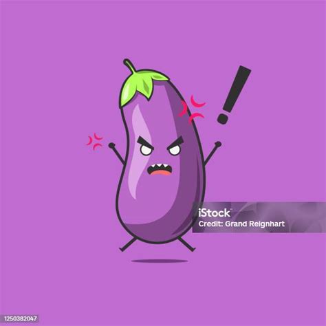 재미있는 귀여운 가지 캐릭터 벡터 플랫 가지 만화 캐릭터는 화가 느낀다 보라색 배경에 격리 가지 과일 개념 가지 채소에 대한 스톡 벡터 아트 및 기타 이미지 Istock