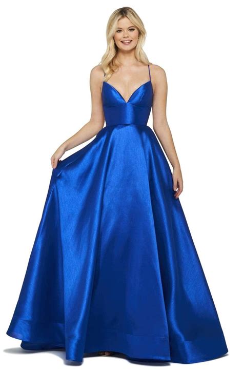 Sherri Hill 53661 V Neck Spaghetti Strapped Taffeta Dress Sherri Hill Dresses Sherri Hill