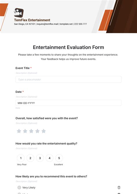 Free Entertainment Evaluation Form Template To Edit Online