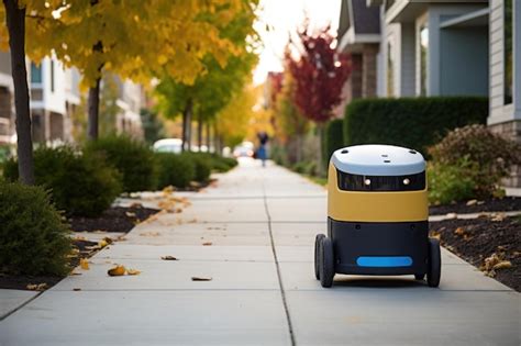 Premium Ai Image Delivery Robot Navigating A Sidewalk