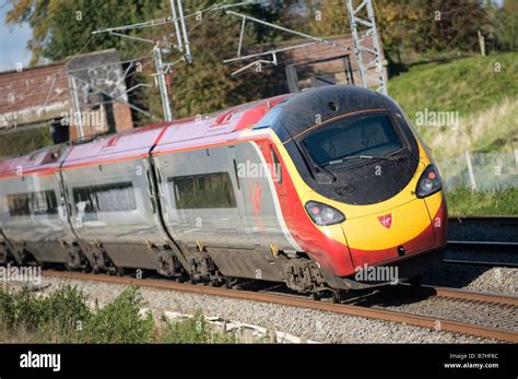Class 390 Pendolino Train In Virgin Livery On The West Coast Main Line