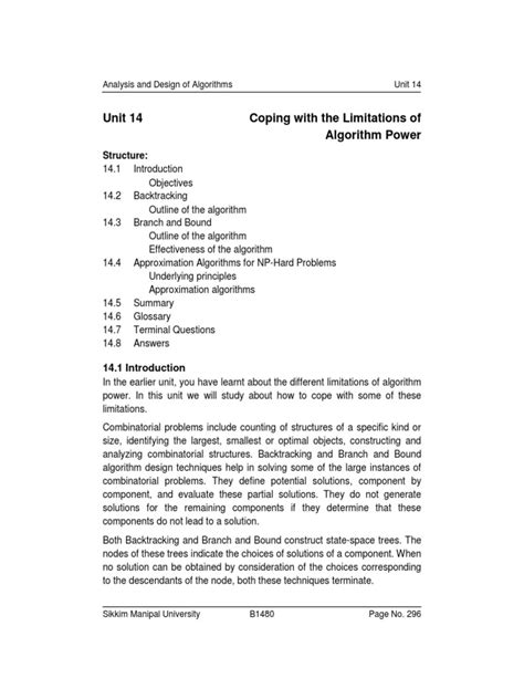 Unit 14 Coping With The Limitations Of Algorithm Power Structure Pdf Combinatorial