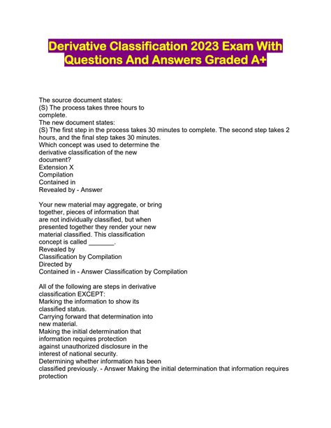 SOLUTION Derivative Classification Exam With Questions And Answers Graded A Studypool