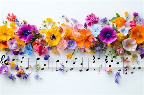 Floral Music Notes Design Meadow Of Colorful Flowers With Musical Notes