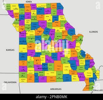 Colorful Missouri Political Map With Clearly Labeled Separated Layers