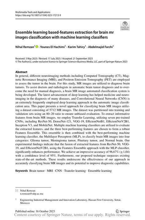 Ensemble Learning Based Features Extraction For Brain Mr Images
